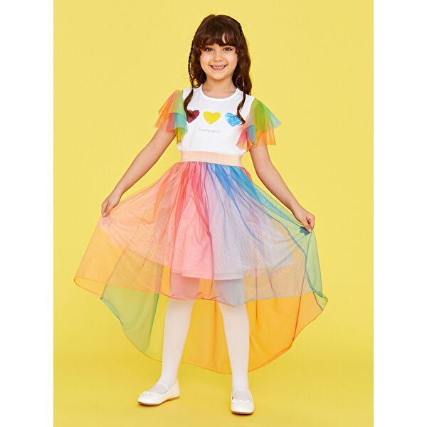 Beli Lastikli Renkli Tüllü Kız Çocuk Etek
