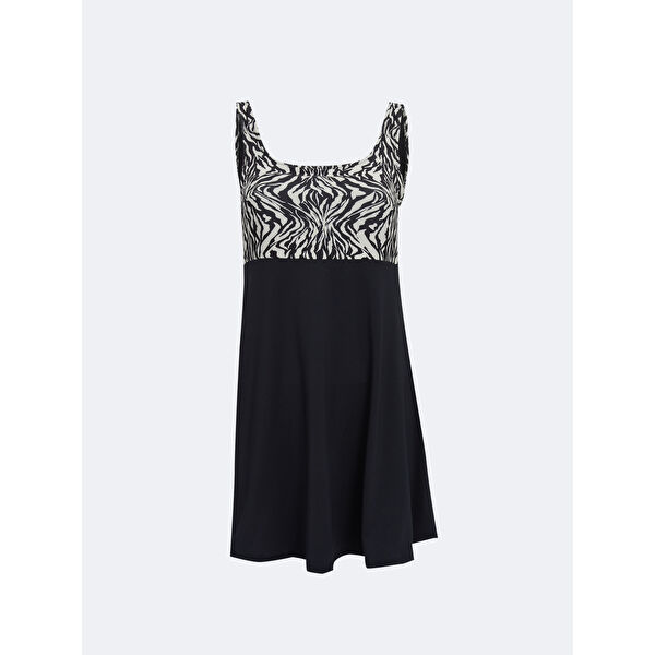 Kare Yaka Desenli Kolsuz Kadın Tesettür Mayo