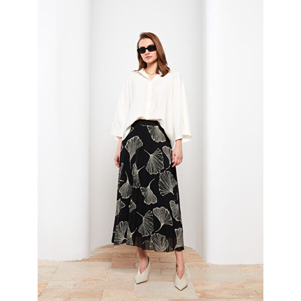 Beli Lastikli Desenli Şifon Kadın Pileli Etek Beli Lastikli Desenli Şifon Kadın Pileli Etek