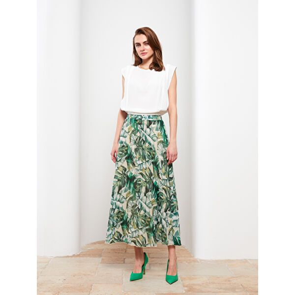 Beli Lastikli Desenli Şifon Kadın Pileli Etek Beli Lastikli Desenli Şifon Kadın Pileli Etek