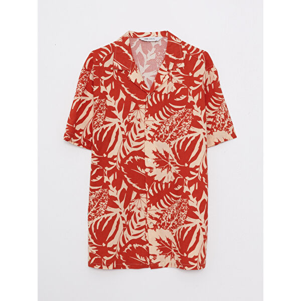 LCW CASUAL Regular Fit Resort Yaka Kısa Kollu Desenli Poplin Erkek Gömlek