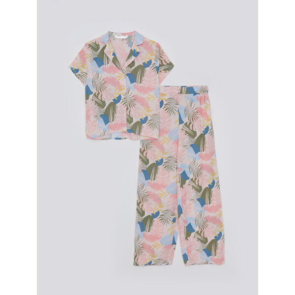 LCW DREAM Gömlek Yaka Desenli Kısa Kollu Kadın Pijama Takım