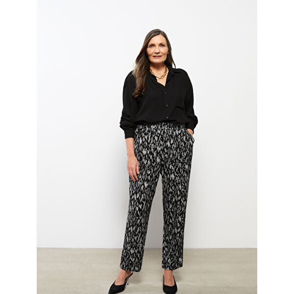 LCW GRACE Beli Lastikli Rahat Kalıp Desenli Cep Detaylı Viskon Kadın Pantolon