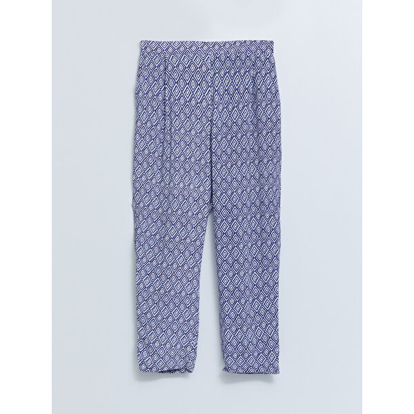 LCW GRACE Beli Lastikli Rahat Kalıp Desenli Cep Detaylı Viskon Kadın Pantolon