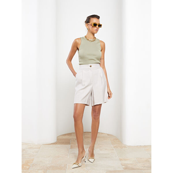 LCW VISION Yüksek Bel Standart Fit Düz Keten Kadın Bermuda Şort