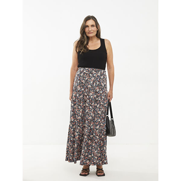 LCW GRACE Beli Lastikli Desenli Kadın Etek