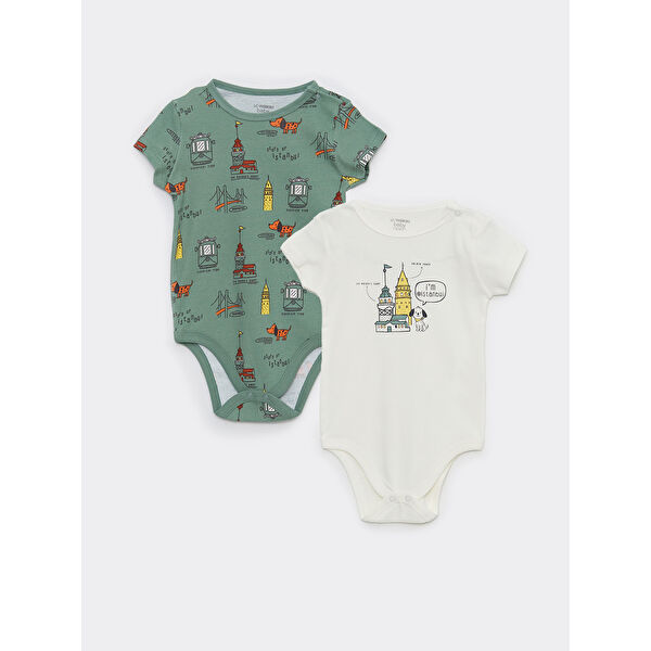 Bisiklet Yaka Kısa Kollu İstanbul Baskılı Erkek Bebek Çıtçıtlı Body 2'li Bisiklet Yaka Kısa Kollu İstanbul Baskılı Erkek Bebek Çıtçıtlı Body 2'li