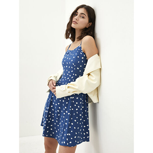 LCW CASUAL Kalp Yaka Desenli Askılı Viskon Kadın Elbise