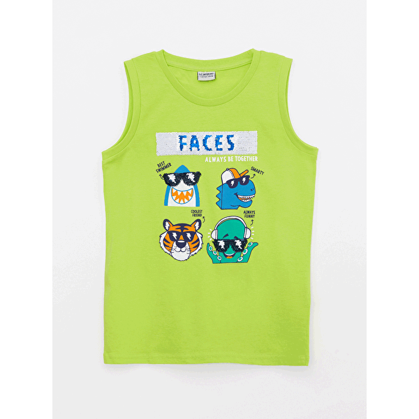 Bisiklet Yaka Baskılı Çift Yönlü Payetli Pamuklu Erkek Çocuk Atlet