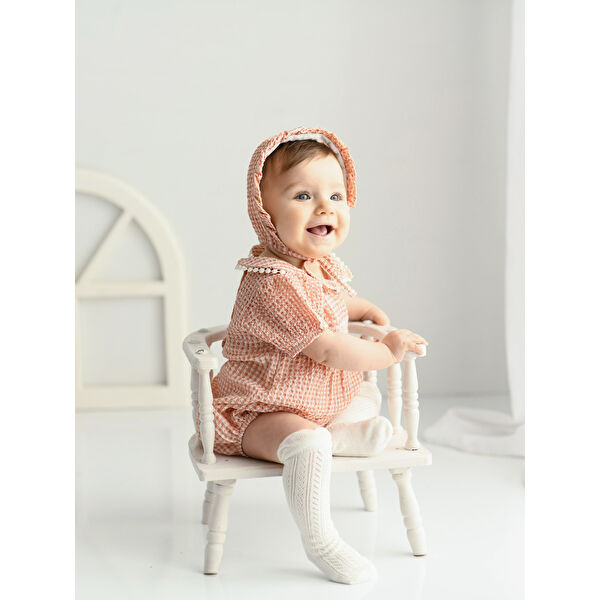 KANZ Bebe Yaka Kısa Kollu Ekose Desenli Kız Bebek Çıtçıtlı Body