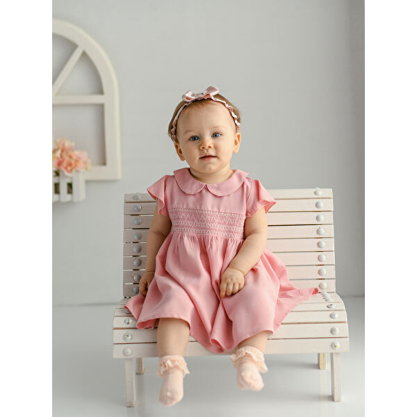 KANZ Bebe Yaka Kısa Kollu Kız Bebek Elbise ve Külot 2'li Takım KANZ Bebe Yaka Kısa Kollu Kız Bebek Elbise ve Külot 2'li Takım