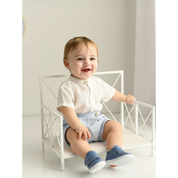 KANZ Bisiklet Yaka Kısa Kollu Çizgili Erkek Bebek Gömlek ve Şort 2'li