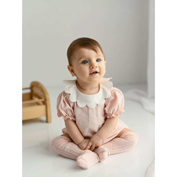 KANZ Bisiklet Yaka Kısa Kollu Çizgili Kız Bebek Çıtçıtlı Body