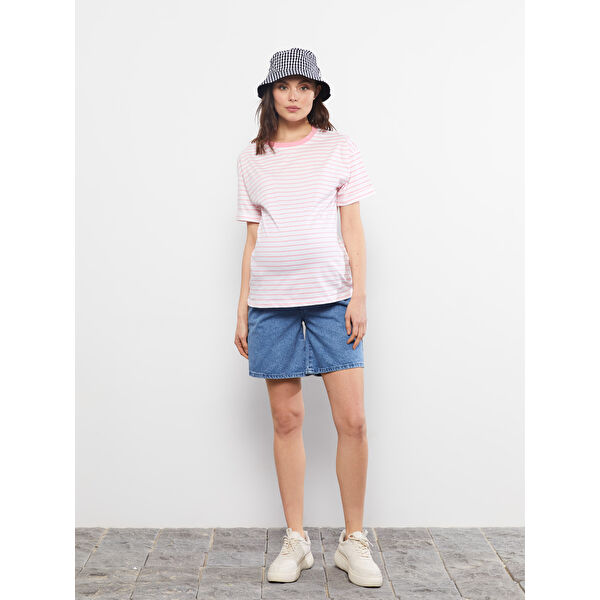 Karın Panelli Düz Cep Detaylı Hamile Rodeo Jean Şort