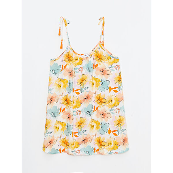 LCW DREAM U Yaka Desenli Askılı Viskon Kadın Plaj Elbisesi