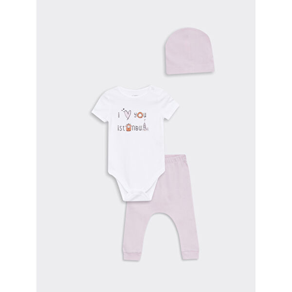 Bisiklet Yaka Kısa Kollu İstanbul Baskılı Kız Bebek 3'lü Takım