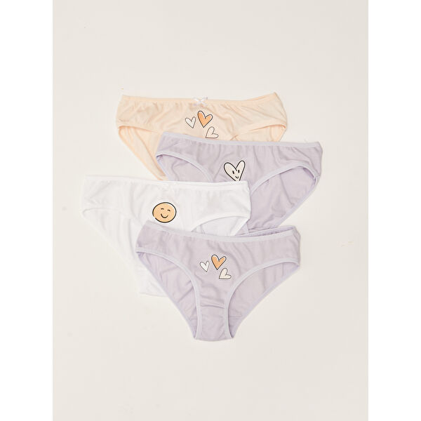 Baskılı Pamuklu Kız Çocuk Külot 4'lü