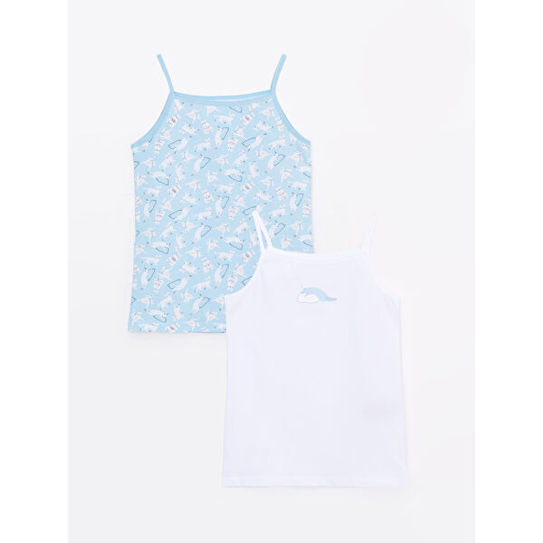 Kare Yaka Baskılı Askılı Pamuklu Kız Çocuk Atlet 2'li