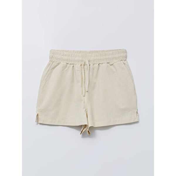 XSIDE Beli Lastikli Düz Cep Detaylı Keten Kadın Bermuda Şort
