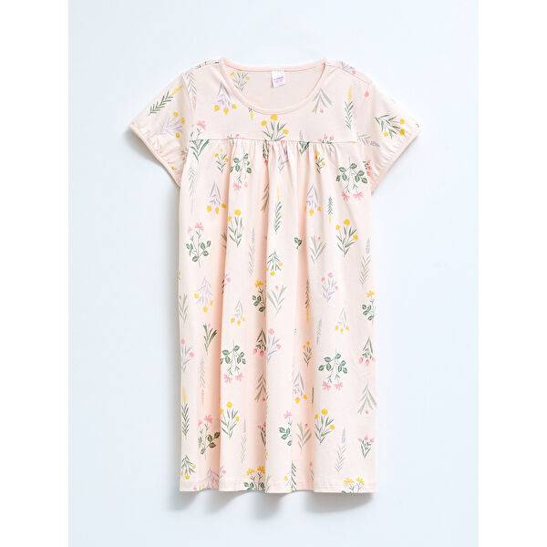 Bisiklet Yaka Desenli Kısa Kollu Pamuklu Kız Çocuk Gecelik