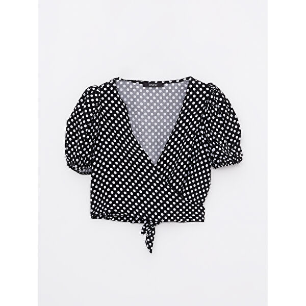 XSIDE Kruvaze Yaka Puantiyeli Kısa Kollu Viskon Kadın Bluz