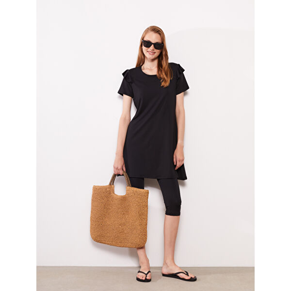 Bisiklet Yaka Düz Kısa Kollu Kadın Tesettür Mayo