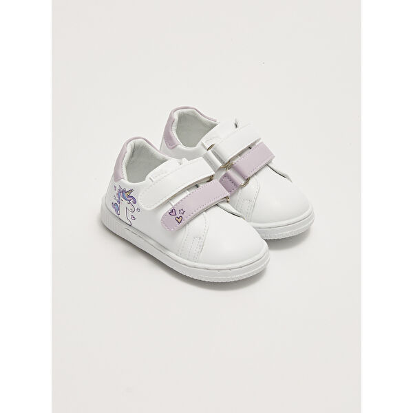 Baskılı Cırt Cırtlı  Kız Bebek İlk Adım Ayakkabısı