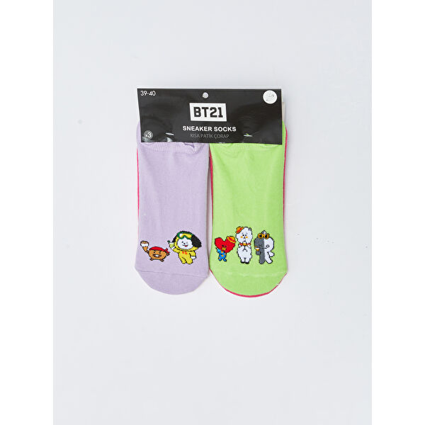 LCW DREAM BT21 Baskılı Kadın Patik Çorap 4'lü Paket