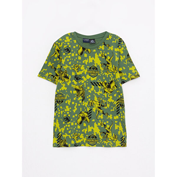 Bisiklet Yaka Jurassic World Baskılı Kısa Kollu Pamuklu Erkek Çocuk Tişört