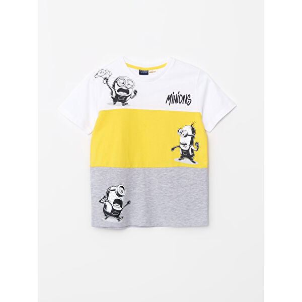 Bisiklet Yaka Minions Baskılı Kısa Kollu Erkek Çocuk Tişört