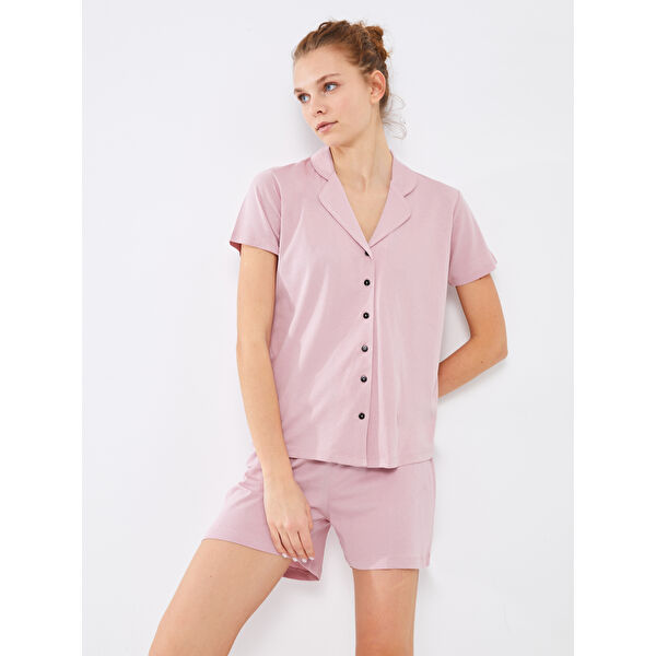 Gömlek Düz Kısa Kollu Kadın Pijama Takımı