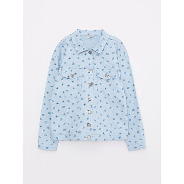 Gömlek Yaka Desenli Kız Çocuk Jean Ceket