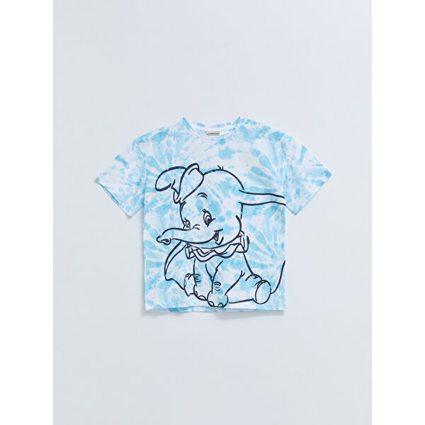 Bisiklet Yaka Dumbo Baskılı Kısa Kollu Pamuklu Kız Çocuk Tişört