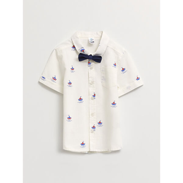 Kısa Kollu Baskılı Erkek Bebek Gömlek ve Papyon 2'li Takım