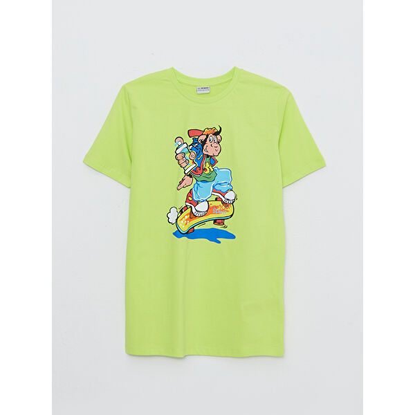 Bisiklet Yaka Nostaljik Maymun Baskılı Kısa Kollu Pamuklu Erkek Çocuk Tişört