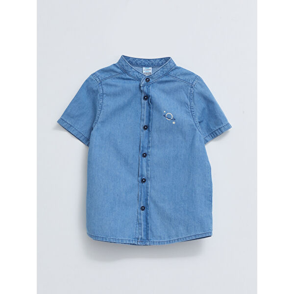 Hakim Yaka Kısa Kollu Baskılı Pamuklu Erkek Bebek Jean Gömlek Hakim Yaka Kısa Kollu Baskılı Pamuklu Erkek Bebek Jean Gömlek