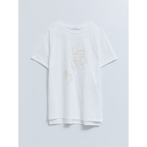 LCW CLASSIC Bisiklet Yaka Nakışlı Kısa Kollu Kadın Tişört