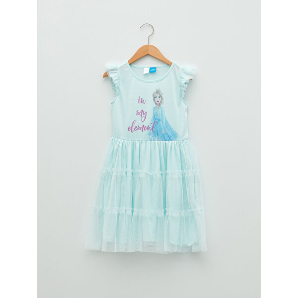 Bisiklet Yaka Elsa Baskılı Kısa Kollu Kız Çocuk Gecelik