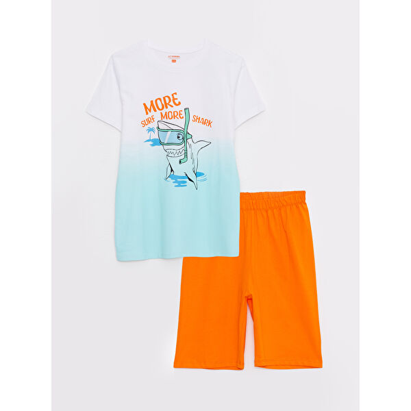 Bisiklet Yaka Baskılı Kısa Kollu Erkek Çocuk Şortlu Pijama Takımı