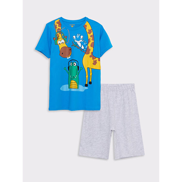 Bisiklet Yaka Baskılı Kısa Kollu Erkek Çocuk Şortlu Pijama Takımı