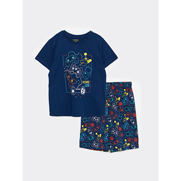 Bisiklet Yaka Baskılı Kısa Kollu Erkek Çocuk Şortlu Pijama Takımı Bisiklet Yaka Baskılı Kısa Kollu Erkek Çocuk Şortlu Pijama Takımı