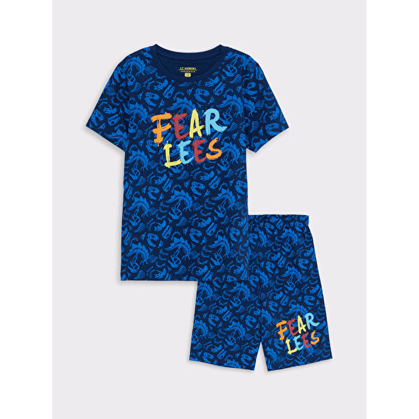 Bisiklet Yaka Baskılı Kısa Kollu Erkek Çocuk Şortlu Pijama Takımı