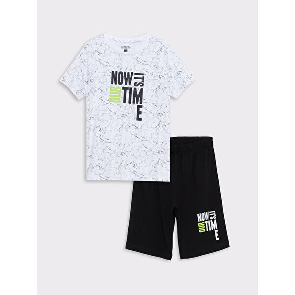Bisiklet Yaka Baskılı Kısa Kollu Erkek Çocuk Şortlu Pijama Takımı