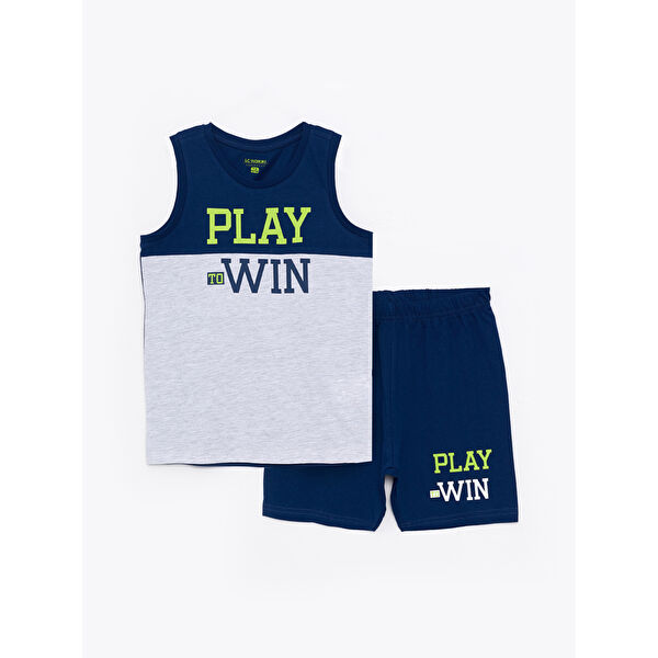 Bisiklet Yaka Baskılı Erkek Çocuk Şortlu Pijama Takımı Bisiklet Yaka Baskılı Erkek Çocuk Şortlu Pijama Takımı