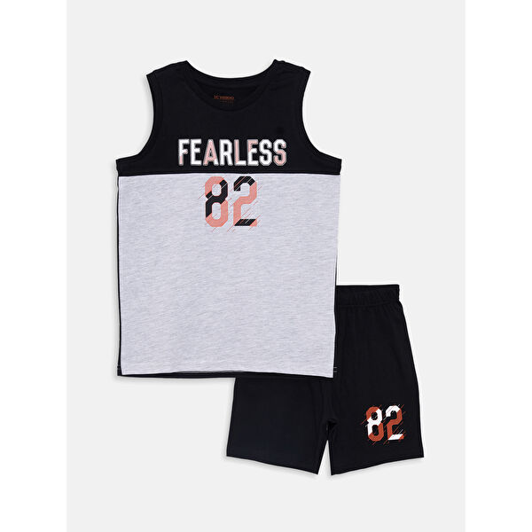 Bisiklet Yaka Baskılı Erkek Çocuk Şortlu Pijama Takımı Bisiklet Yaka Baskılı Erkek Çocuk Şortlu Pijama Takımı