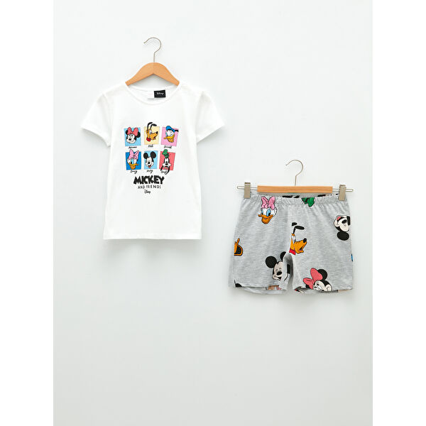Bisiklet Yaka Disney Baskılı Kısa Kollu Kız Çocuk Pijama Takımı