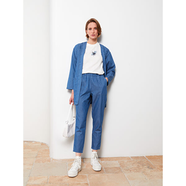 MODEST Beli Lastikli Rahat Kalıp Düz Cep Detaylı Kadın Rodeo Jean Pantolon