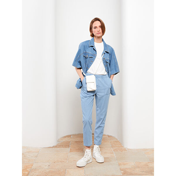 MODEST Beli Lastikli Rahat Kalıp Düz Cep Detaylı Kadın Rodeo Jean Pantolon