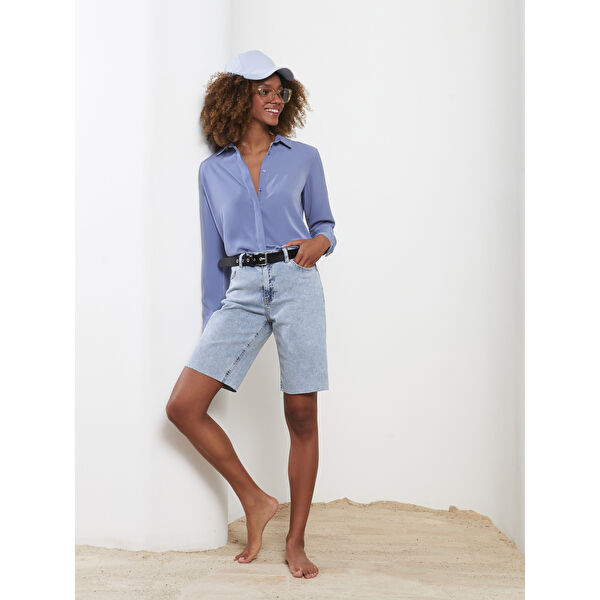 Normal Bel Slim Fit Düz Cep Detaylı Kadın Rodeo Jean Şort