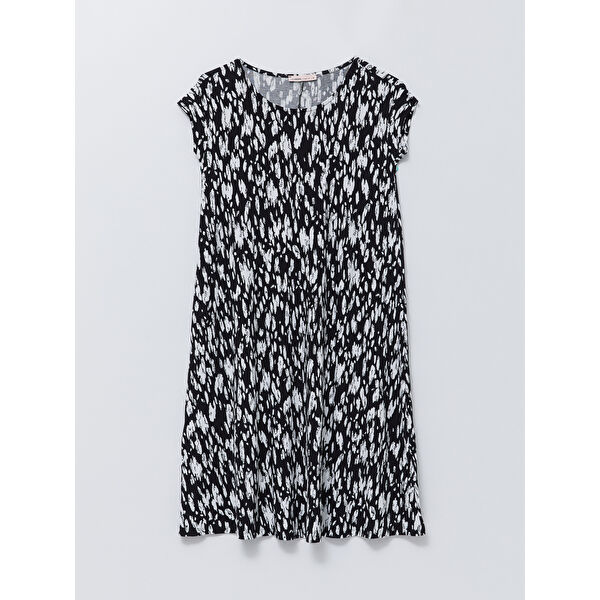 LCW GRACE Bisiklet Yaka Desenli Kısa Kollu A Kesim Kadın Elbise